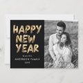 Modern Happy New Year Black and Gold Photo Holiday Card | Zazzle