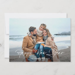Modern Happy New Year Script Photo Holiday Card | Zazzle