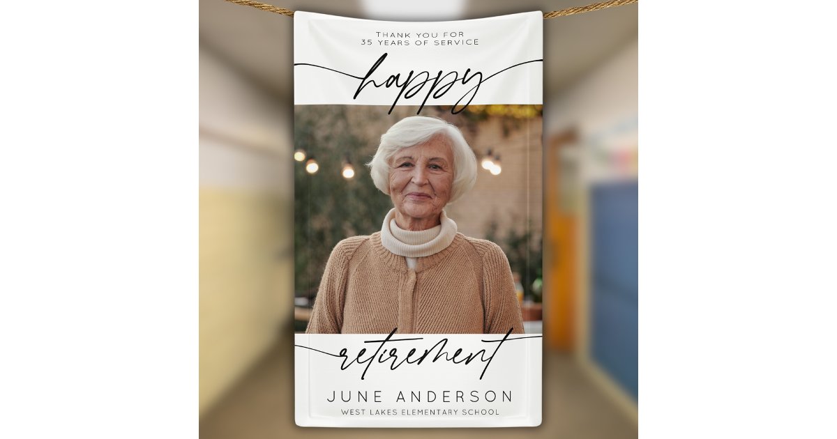 Modern Happy Retirement Script Photo Banner | Zazzle