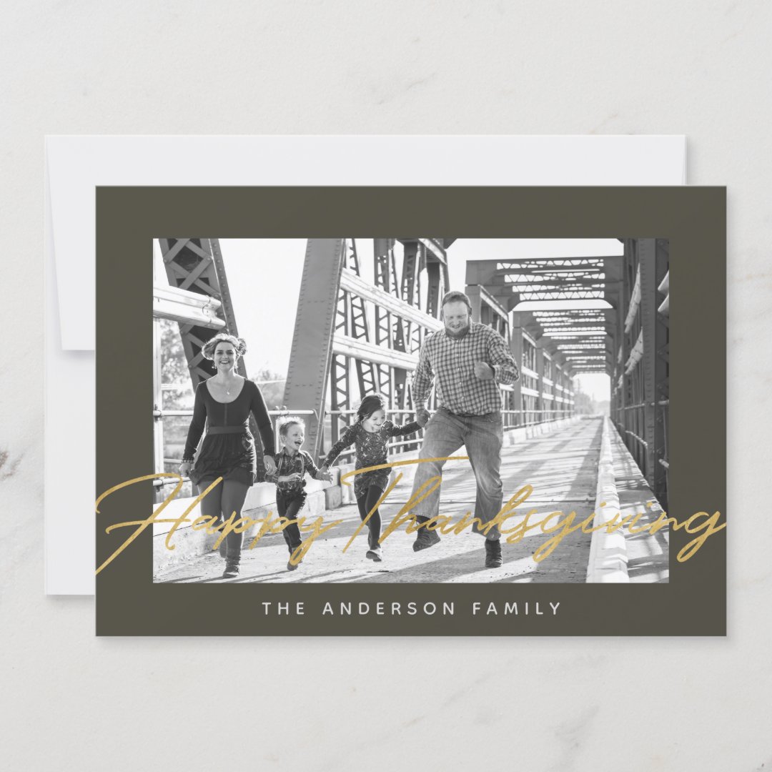 Modern Happy Thanksgiving Family Photo Holiday Card | Zazzle