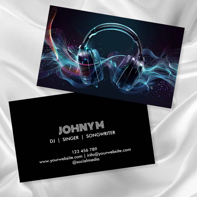 Modern Headphones DJ Music Waves Business Card | Zazzle