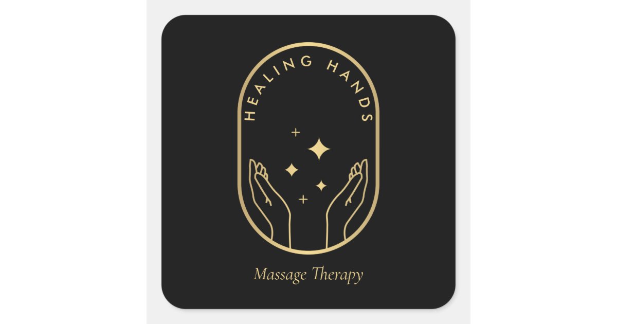 Modern Healing Hands Massage, Wellness Gold Logo Square Sticker | Zazzle