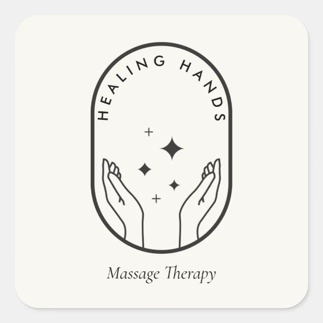 Modern Healing Hands Massage, Wellness Logo Ivory Square Sticker | Zazzle