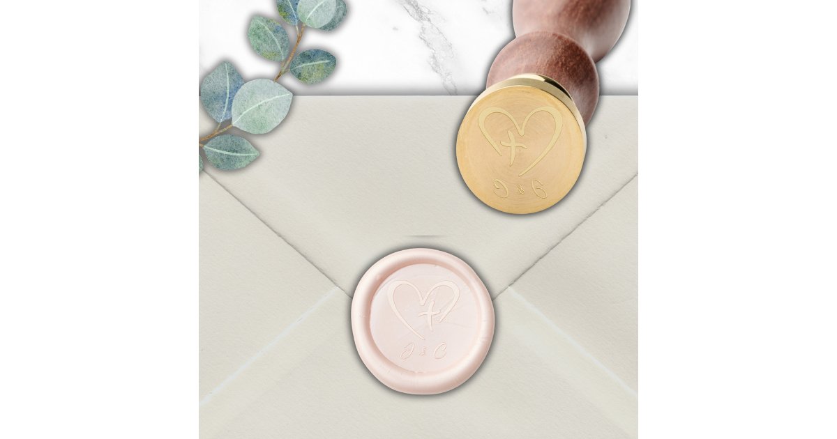 Modern Heart Christian Cross Initials Wax Seal Stamp | Zazzle