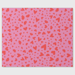 Modern Heart Confetti Red on Pink Wrapping Paper | Zazzle