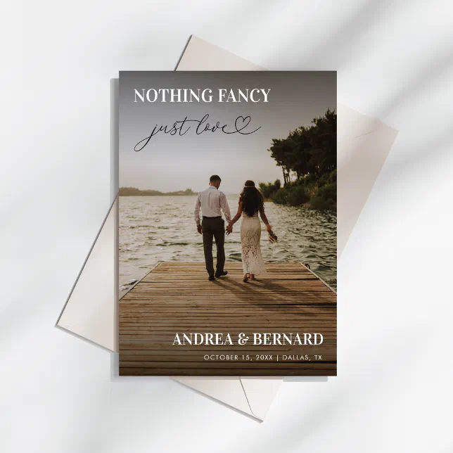 Modern Heart Script Nothing Fancy Just Love Eloped Invitation | Zazzle