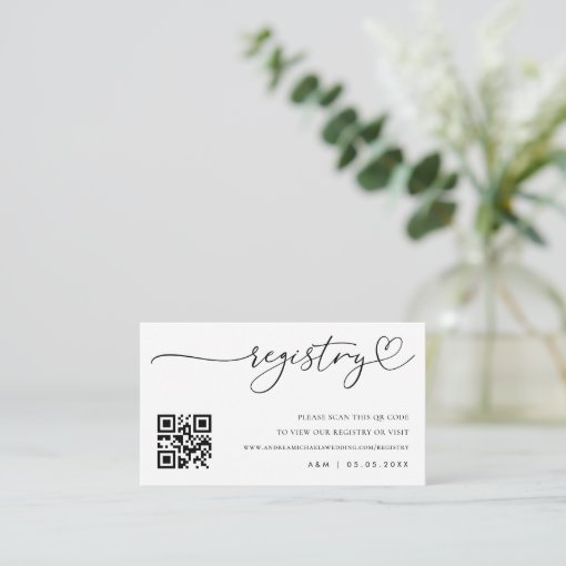 Modern Heart Script Qr Code Wedding Gift Registry Enclosure Card | Zazzle