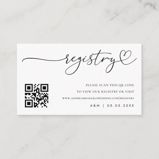 Modern Heart Script Qr Code Wedding Gift Registry Enclosure Card | Zazzle