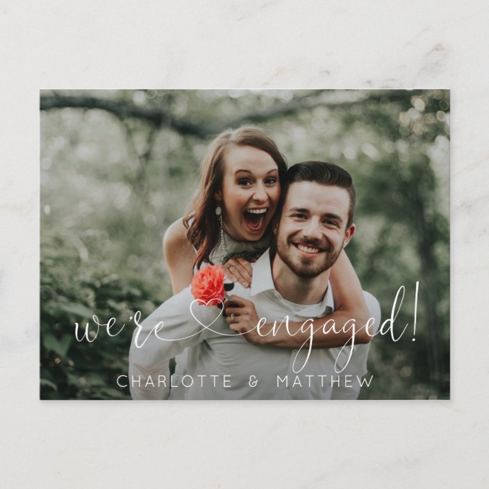 Modern Heart We're Engaged Engagement w/ PHOTO Announcement Postcard ...