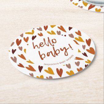 Modern Hearts Gender Neutral Baby Shower Party Round Paper Coaster | Zazzle