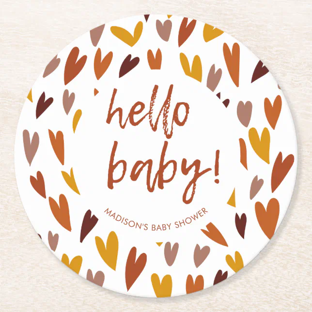 Modern Hearts Gender Neutral Baby Shower Party Round Paper Coaster | Zazzle