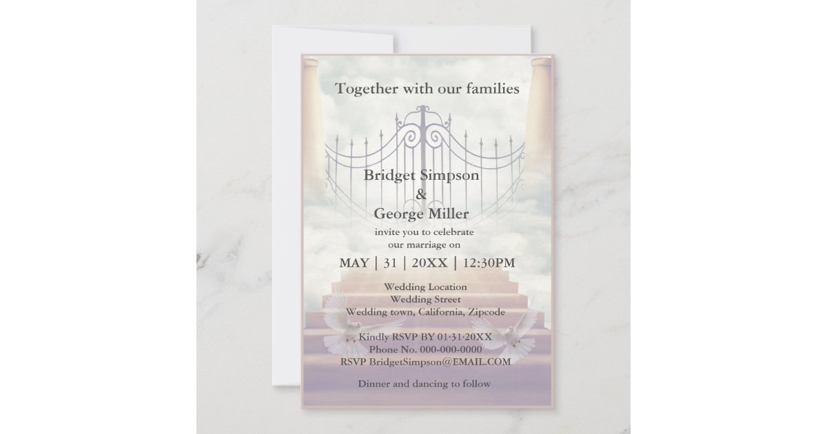 modern heaven stairway holy matrimony invitation | Zazzle