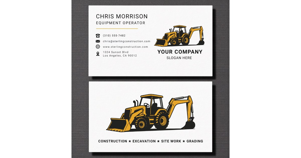 Modern Heavy Equipment Construction Company Business Card | Zazzle