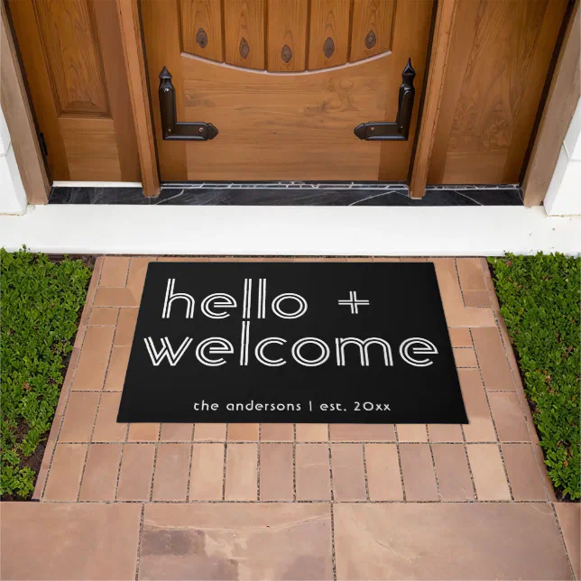 Modern Hello and Welcome Personalized Est Date Doormat | Zazzle
