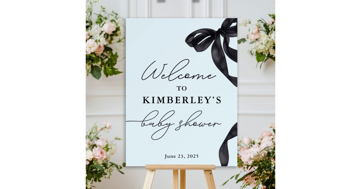 Modern Hello Baby Bow Boy Baby Shower Welcome Sign | Zazzle