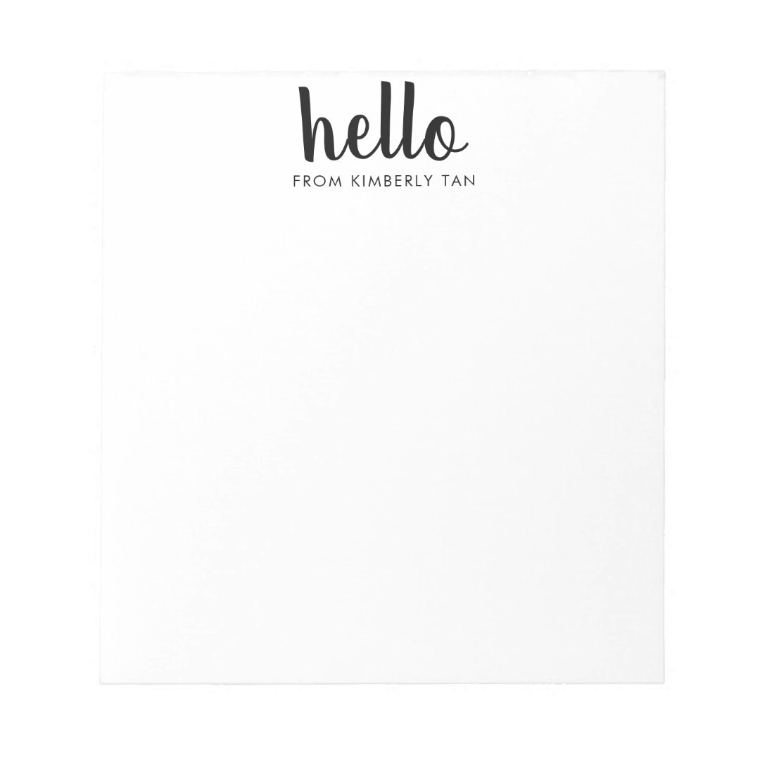 Modern HELLO Bold Script Black Chic Typography Notepad | Zazzle