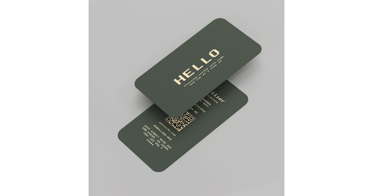 Modern Hello Developer Programmer Dark Green Gold Business Card | Zazzle