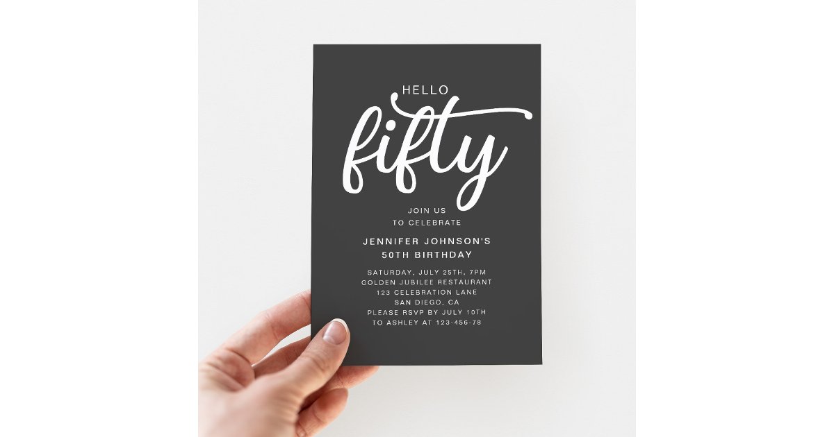 Modern Hello Fifty 50th Birthday Invitation | Zazzle