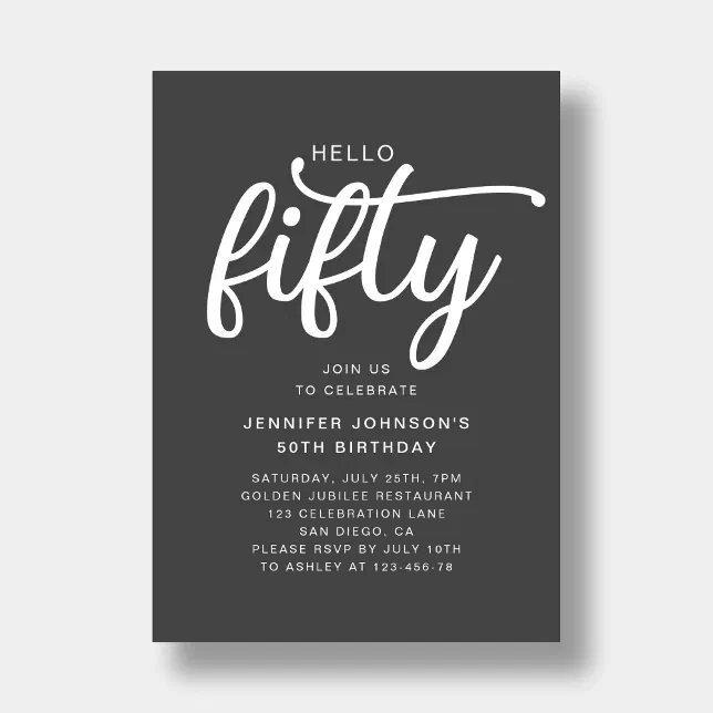 Modern Hello Fifty 50th Birthday Invitation | Zazzle