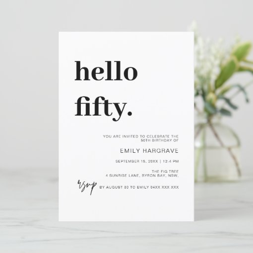 Modern Hello Fifty 50th Birthday Party Invitation | Zazzle