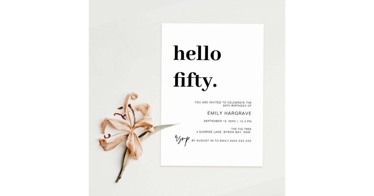 Modern Hello Fifty 50th Birthday Party Invitation | Zazzle