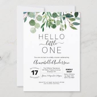 Modern Hello Little One Greenery Baby Shower Invitation | Zazzle