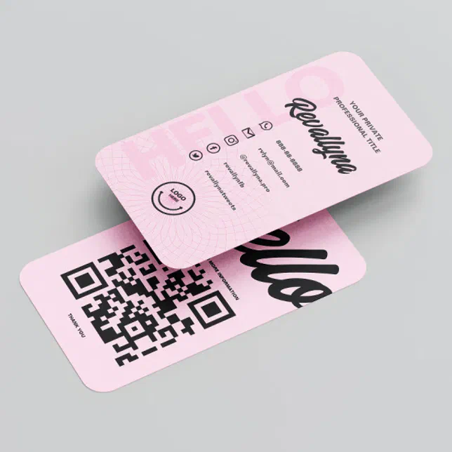 MODERN HELLO LOGO PROFESSIONAL QR PINK BUSINESS CARD | Zazzle