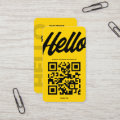 MODERN HELLO MONOGRAM LOGO YELLOW QR CODE BUSINESS CARD | Zazzle