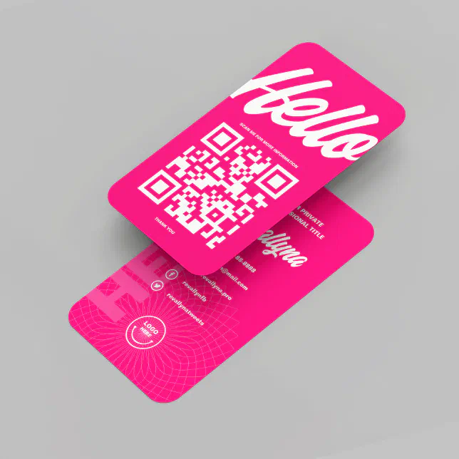MODERN HELLO QR CODE HOT PINK BUSINESS CARD | Zazzle