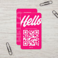 MODERN HELLO QR CODE HOT PINK BUSINESS CARD | Zazzle
