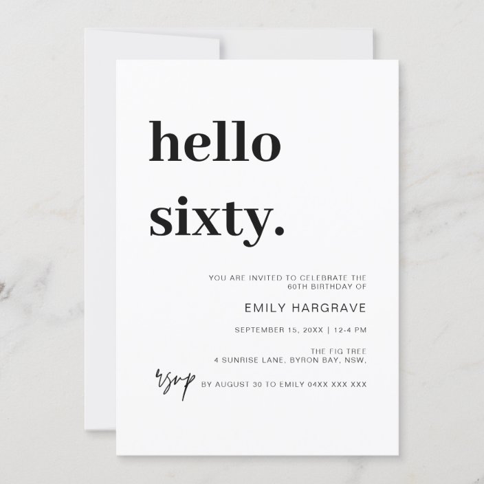 Modern Hello Sixty 60th Birthday Party Invitation | Zazzle.com