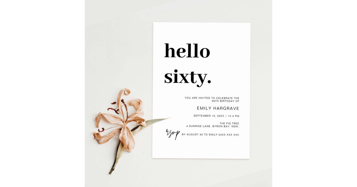 Modern Hello Sixty 60th Birthday Party Invitation | Zazzle