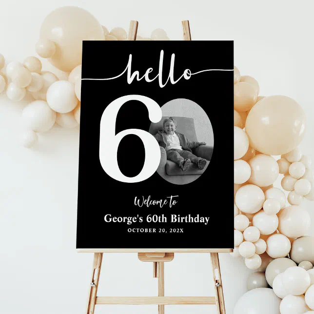 Modern Hello Sixty 60th Birthday Photo Welcome Foam Board | Zazzle