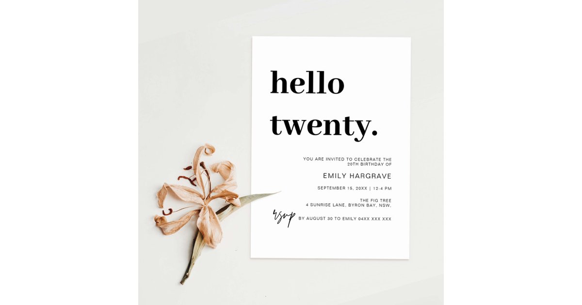 Modern Hello Twenty 20th Birthday Party Invitation | Zazzle