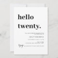 Modern Hello Twenty 20th Birthday Party Invitation | Zazzle