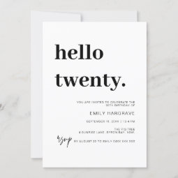 Modern Hello Twenty 20th Birthday Party Invitation | Zazzle