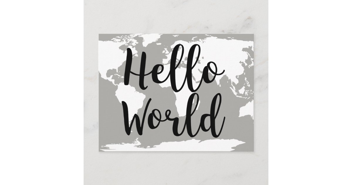 Modern Hello World Map Silhouette Postcard | Zazzle