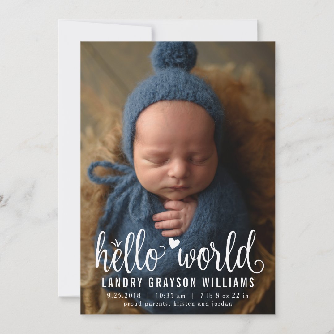 Modern Hello World Photo Birth Stat Announcement | Zazzle