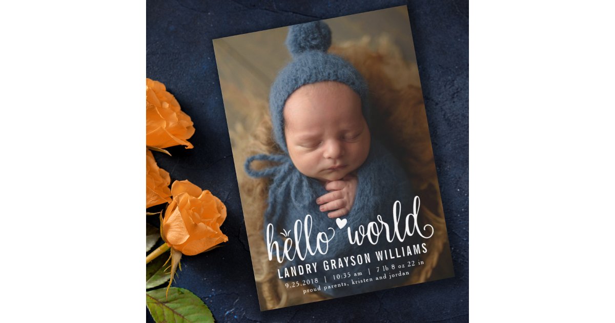 Modern Hello World Photo Birth Stat Announcement | Zazzle