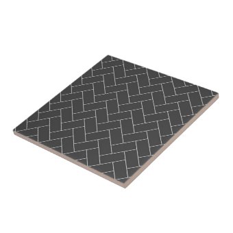 Modern Herringbone Black White Ceramic Tile | Zazzle