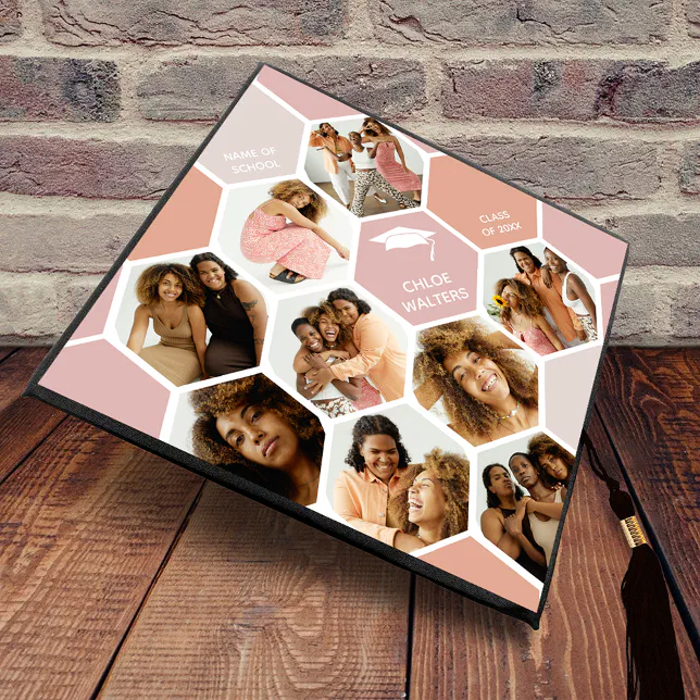Modern Hexagon Photo Collage Graduate Graduation Cap Topper | Zazzle