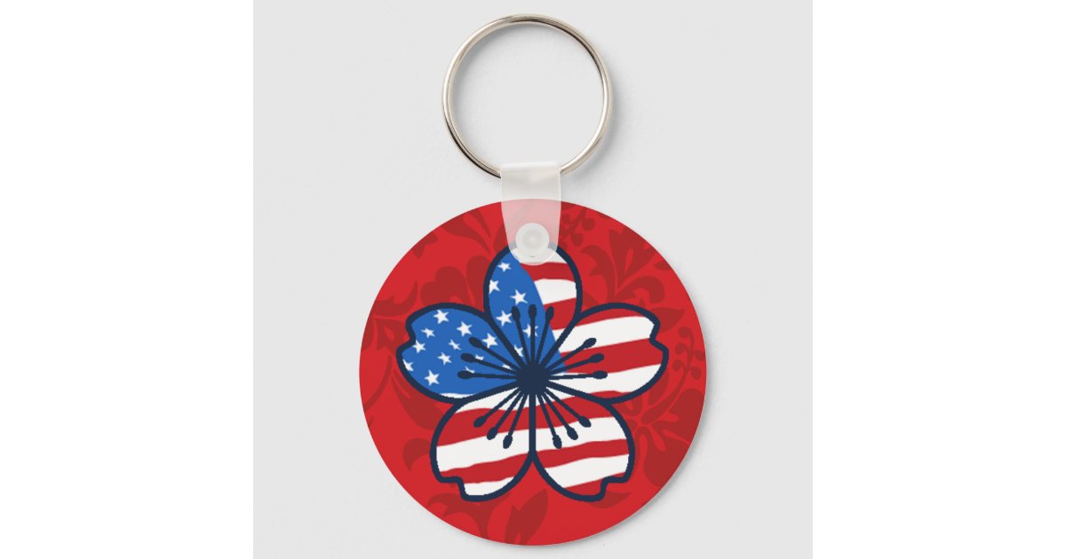 Modern Hibiscus American Flag Patriotic Key Chains | Zazzle