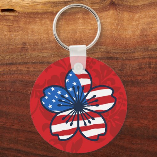 Modern Hibiscus American Flag Patriotic Key Chains | Zazzle
