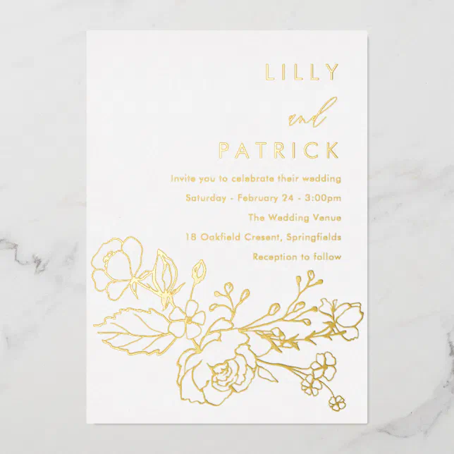 Modern High End Wedding Genuine Gold Foil Invitation | Zazzle