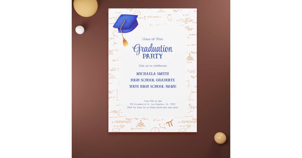 Modern High School Graduate Math Graduation Invitation | Zazzle