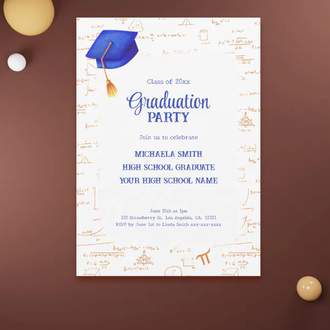Modern High School Graduate Math Graduation Invitation | Zazzle