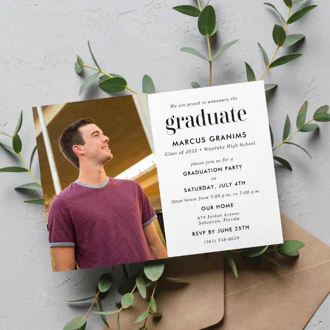 Modern High School Guy Graduation Photo Invitation | Zazzle