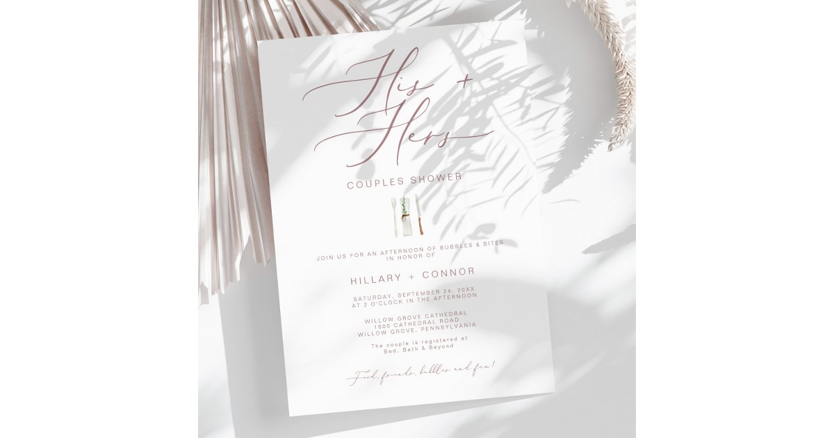 Modern His & Hers Rose Calligraphy Couples Shower Invitation | Zazzle