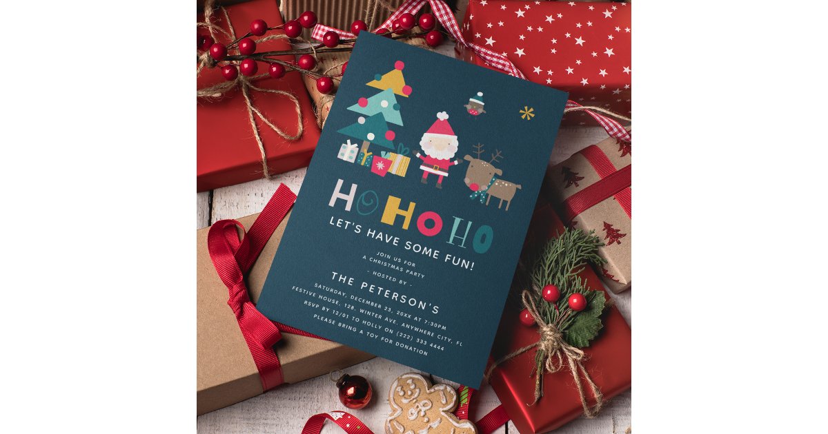 Modern HO HO HO Christmas Party Invitation | Zazzle