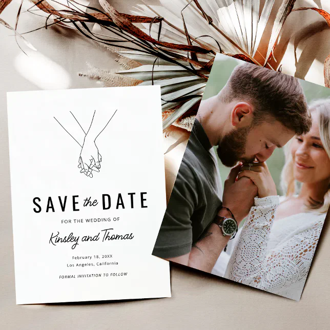 Modern Holding Hands Photo Save The Date | Zazzle
